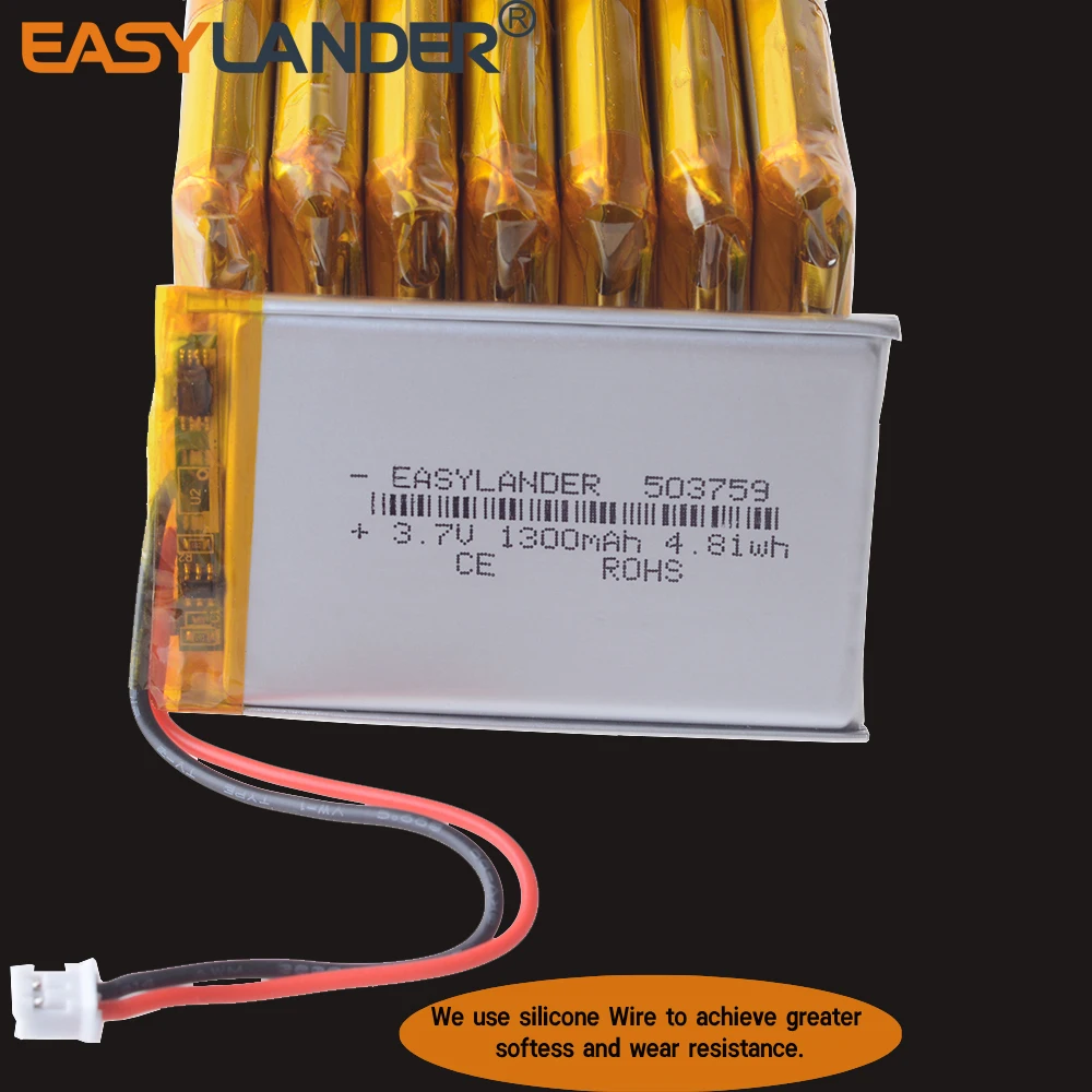 10Pcs/Lot JST2.0 2Pin 503759 3.7V 1300mAh Li-Polymer Li-ion Battery ...