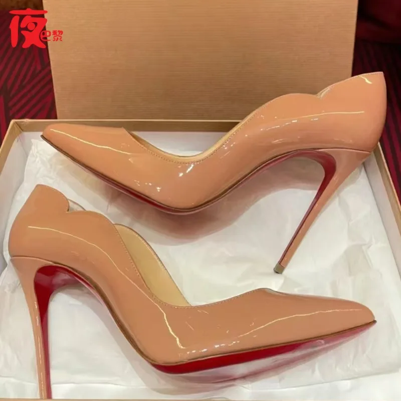 2026 new summer nude wave patent leather high heels for women ...