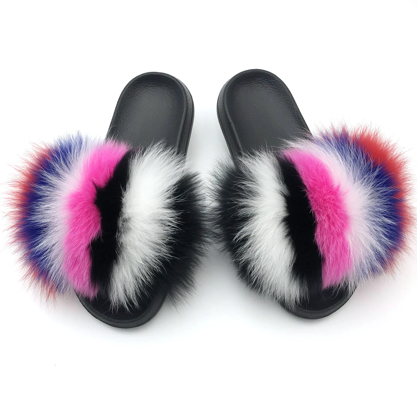 SARSALLYA Fur Slippers Women Real Fox Fur Slides Home Furry Flat ...