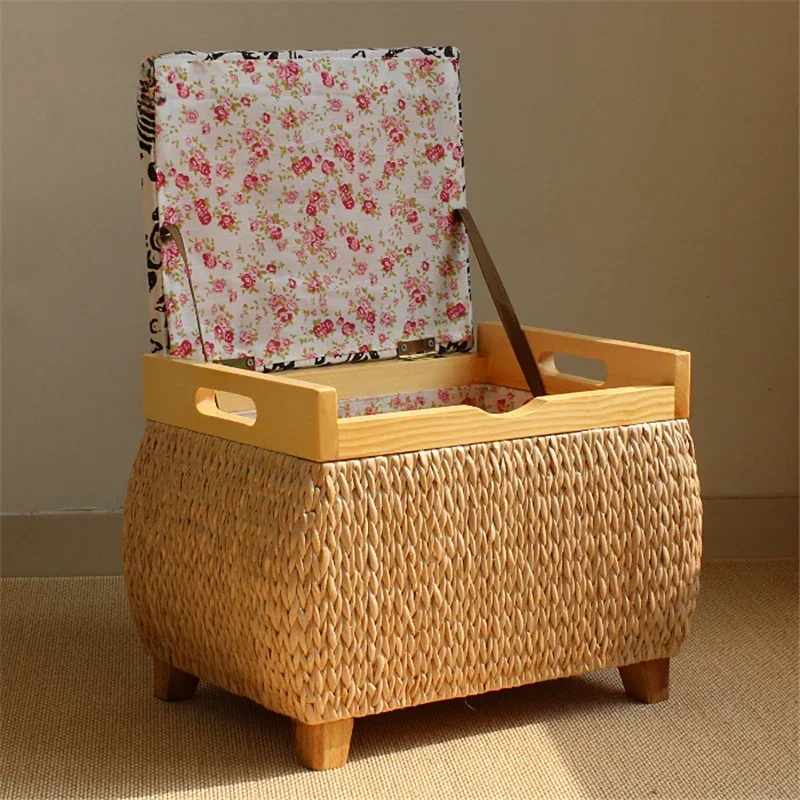 Handwoven-Rushes-Storage-Ottoman-Multifunctional-Hallway-Bench-Large ...