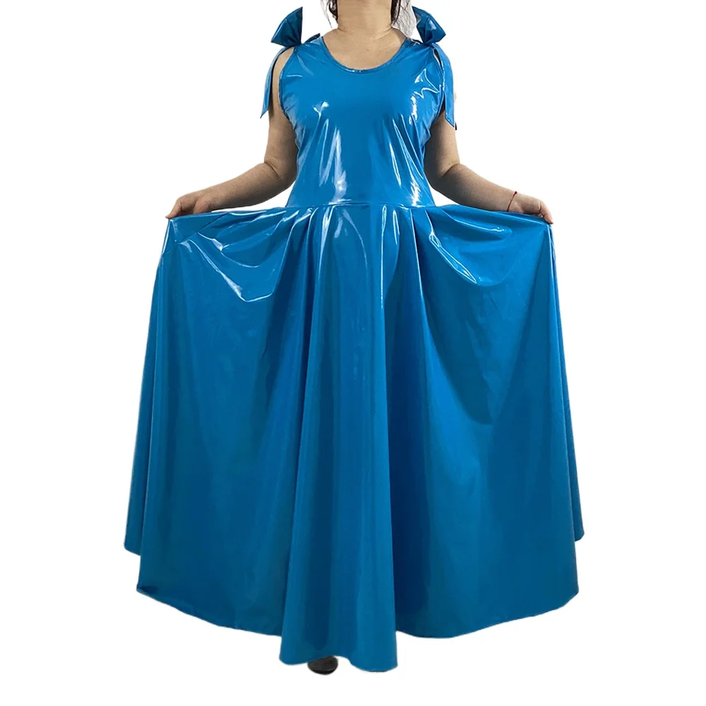Plus Size Women's High Waist Pleated Long Dresses Ladies Casual Shiny ...