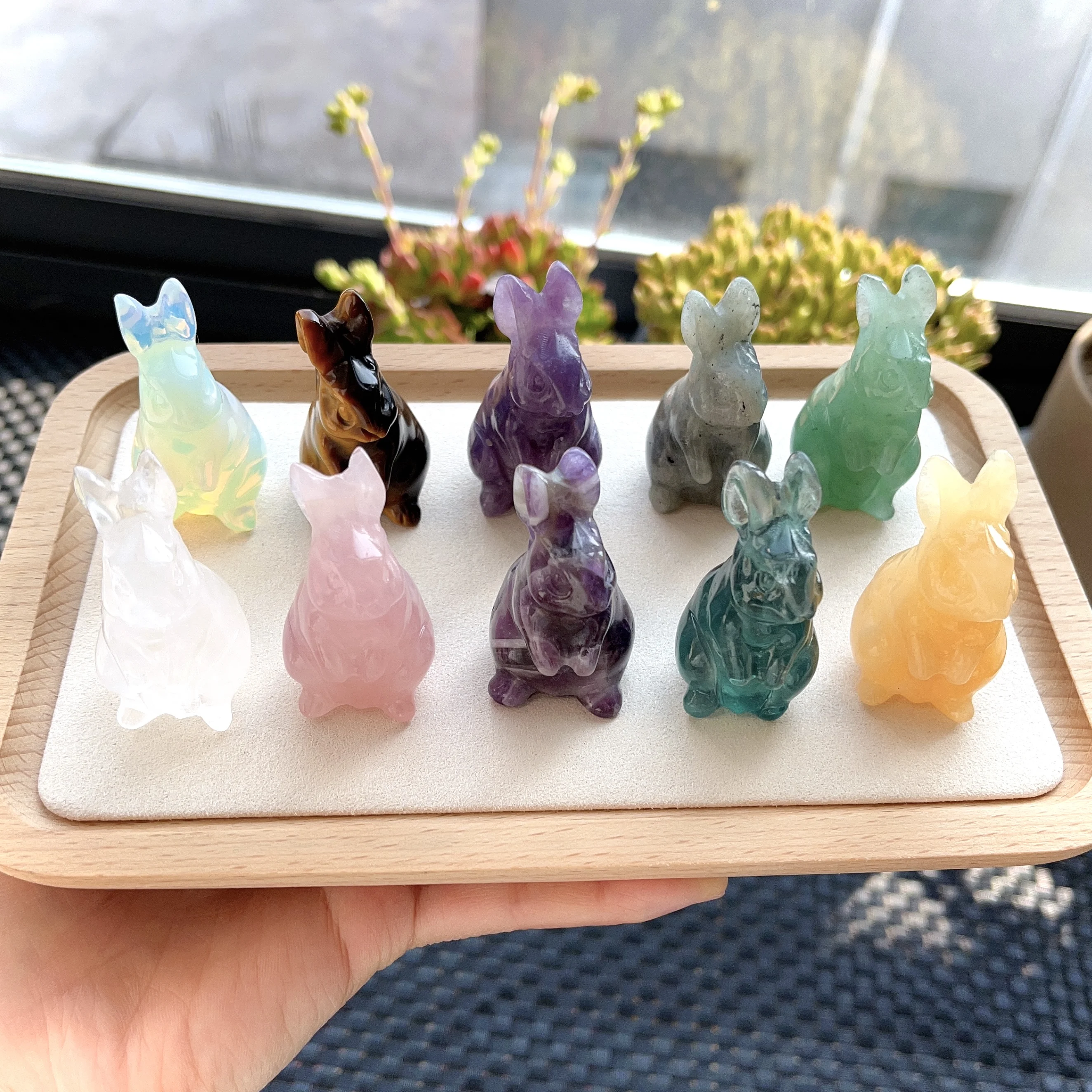Natural Stone Crystal Carved Healing Animal rabbit Figurine Reiki ...