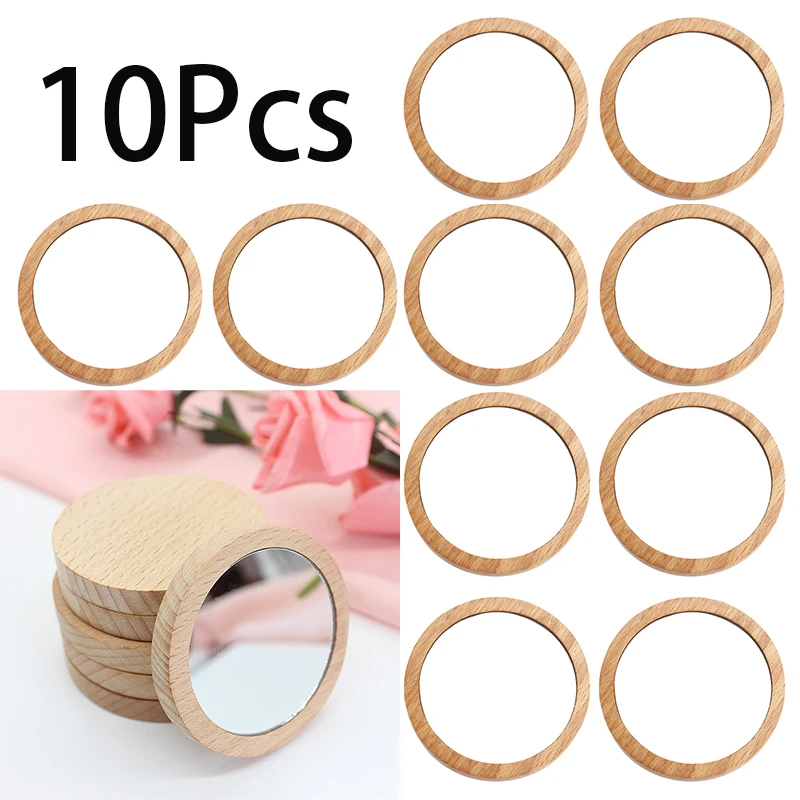10Pcs-Makeup-Mirror-Mini-Pocket-Travel-Small-Cosmetics-Hand-Wood-Wooden ...