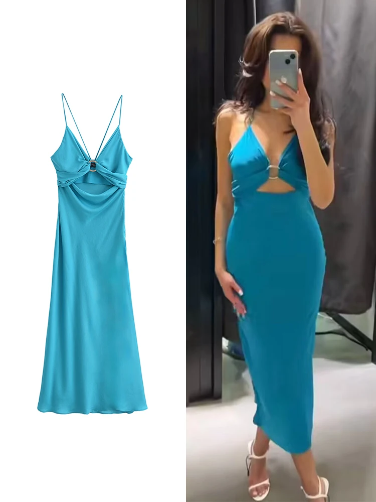 TRAF-Sexy-Satin-Lace-Up-Hollow-Out-Dress-Women-Slim-Sleeveless-Backless ...