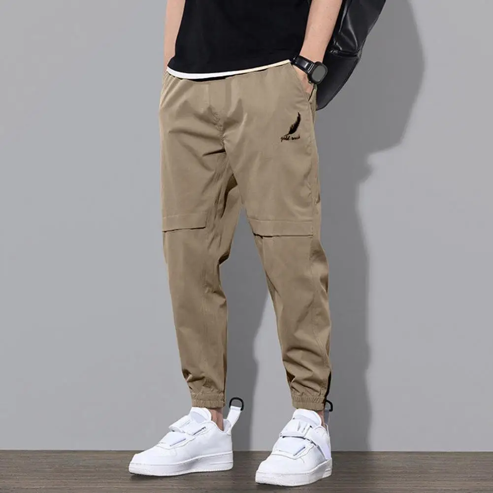 Casual-Pants-Mid-Rise-Elastic-Waistband-Men-Pants-Solid-Color-Casual ...