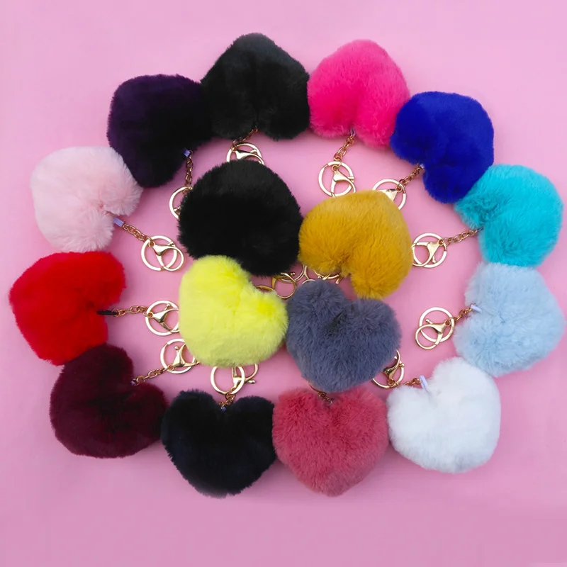 Cute-Rainbow-Plush-Balls-Love-Key-Chains-Heart-Pompoms-Keychain ...