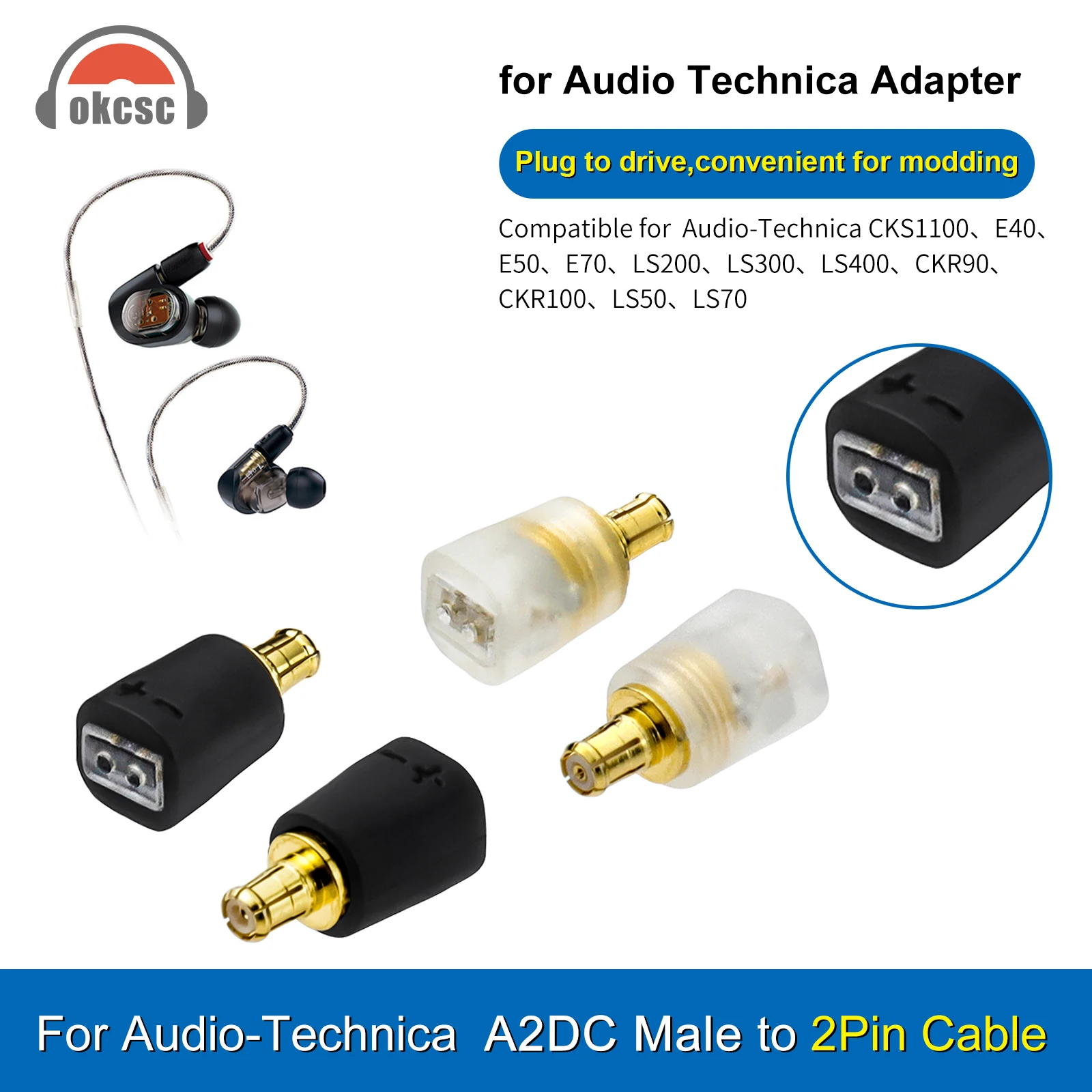 OKCSC-Headphone-Connector-A2DC-Male-to-MMCX-0-78mm-2-pin-Female-Adapter ...