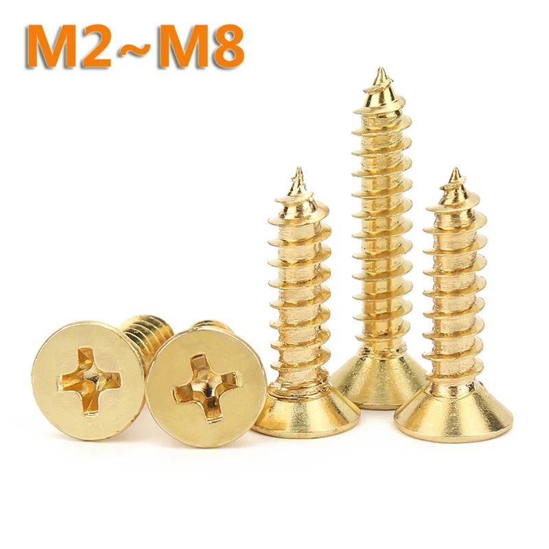 Golden-Sink-Head-Phillips-Flat-Self-tapping-Screws-Metric-Thread-Brass ...