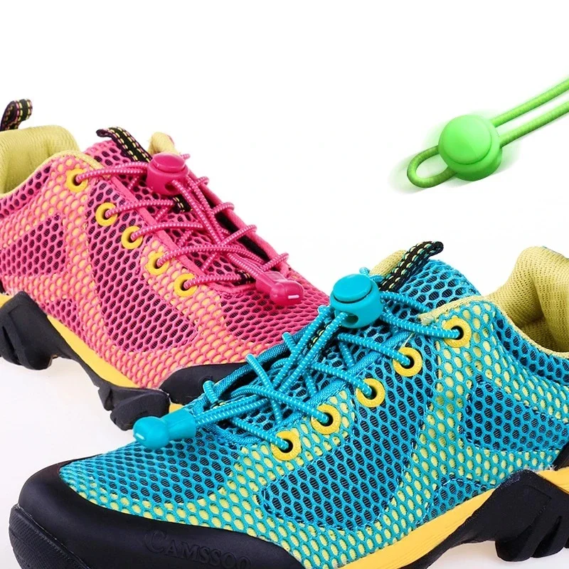 1 Pair 22 Colors Elastic Shoelaces Round Locking No Tie Shoe Laces Kids ...