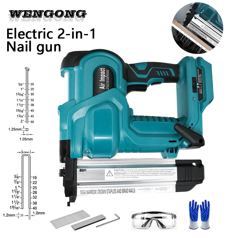18V Cordless Electric Nail Gun 18V 2 in 1 Nailer/Stapler Gun With ...