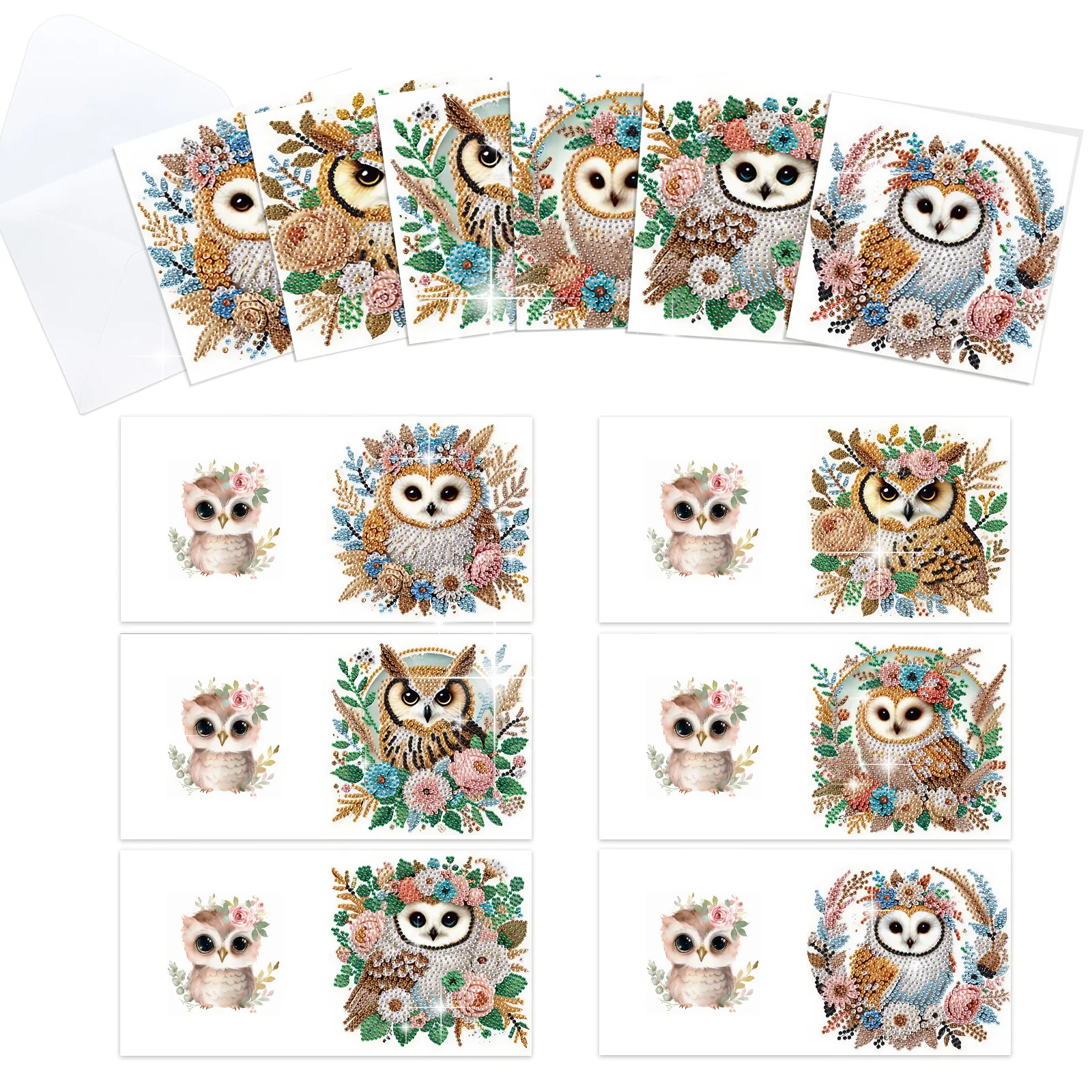 6Pcs Diamond Art Painting Greeting Cards Kits,Cute Owls Greeting Cards ...