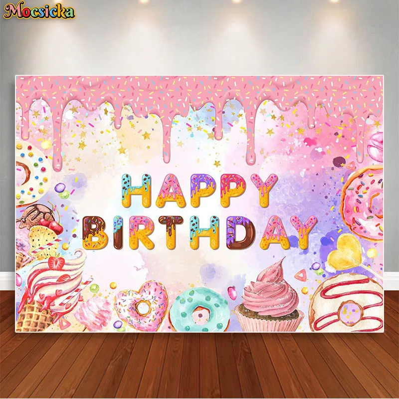 Donut-Theme-Girl-Happy-Birthday-Backdrop-For-Photography-Ice-Cream ...