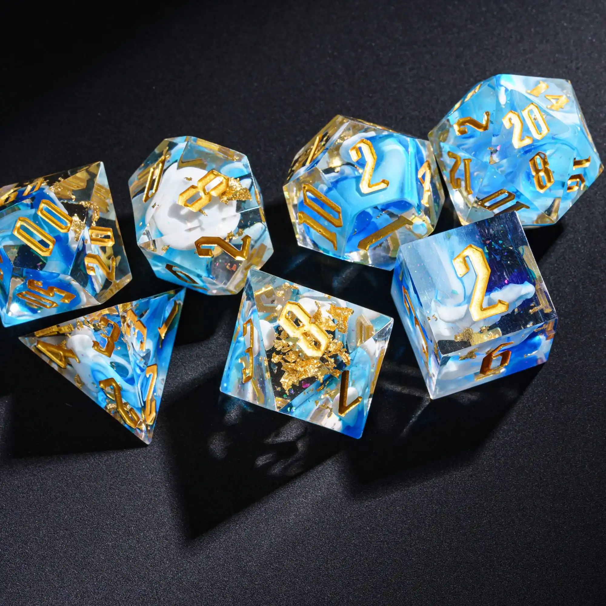 Cusdie-Gold-Foil-Sharp-Edges-Dice-7Pcs-Handcrafted-D-D-Dice-High ...