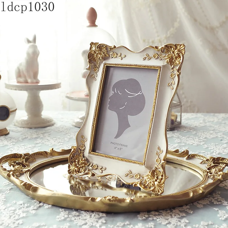 Embossed photo frame creative table European painted gold resin photo ...