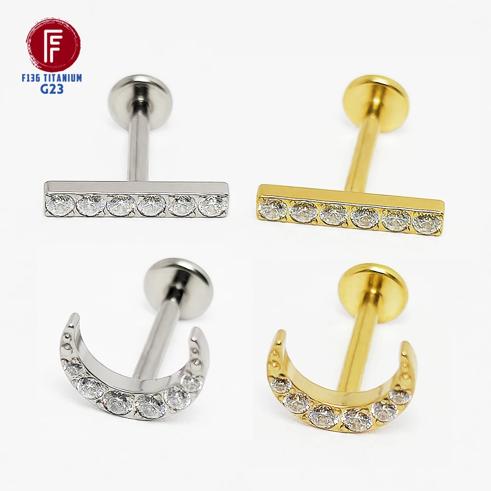 F136 Titanium Inner Helix Piercing Septum 16G Horizontal Bar and Moon ...