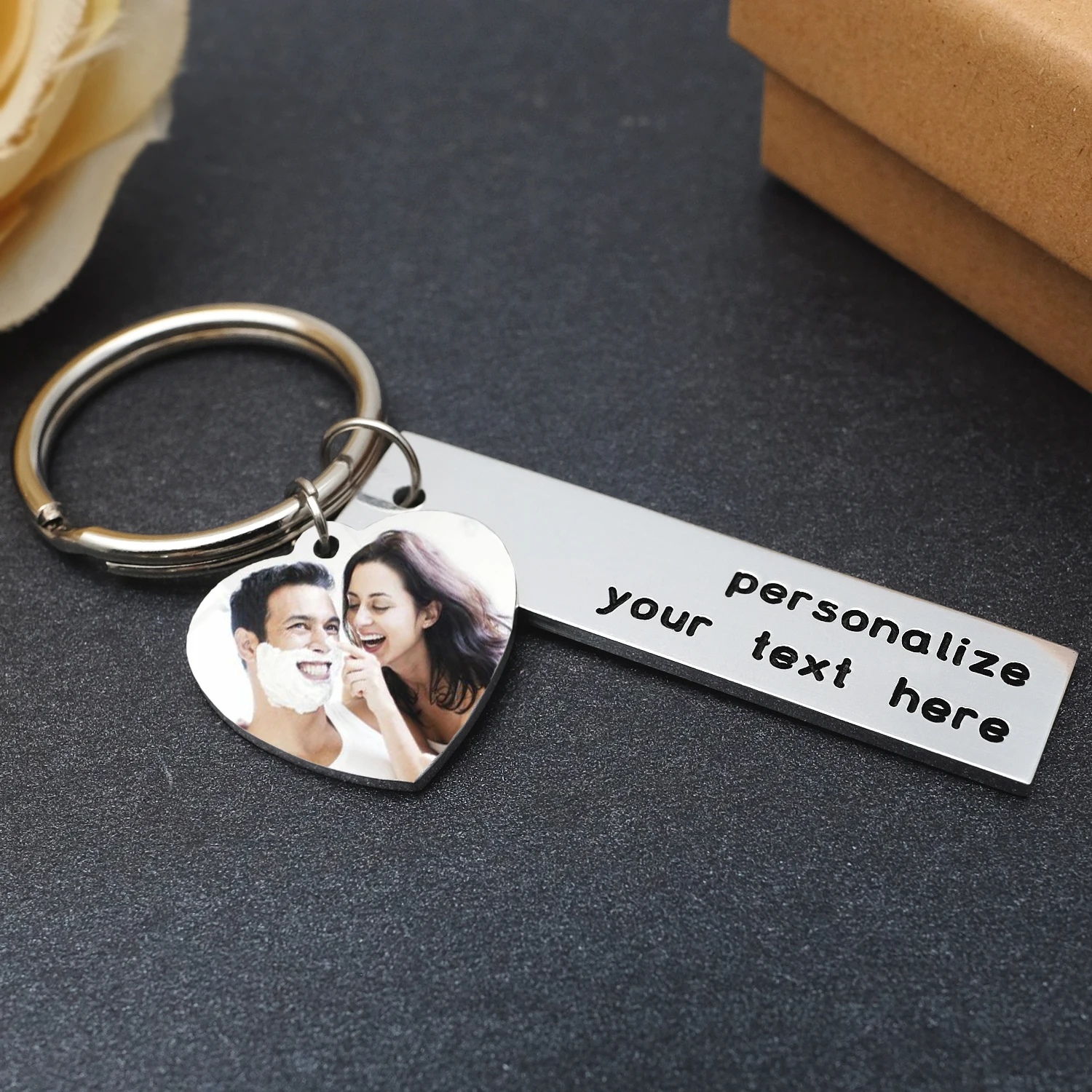 Personalized Photo Heart Keychain Custom Picture Key Chain Engraved Key ...