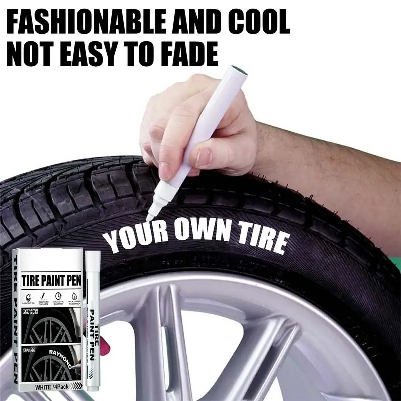 4Pcs Car Paint Pen Waterproof Car Wheel Tire Oily Painting Mark Pen ...