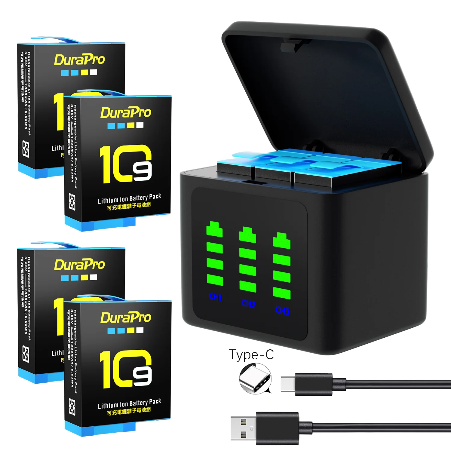 DuraPro-Battery-for-GoPro-11-Battery-LED-3Slots-Charger-with-Type-C ...
