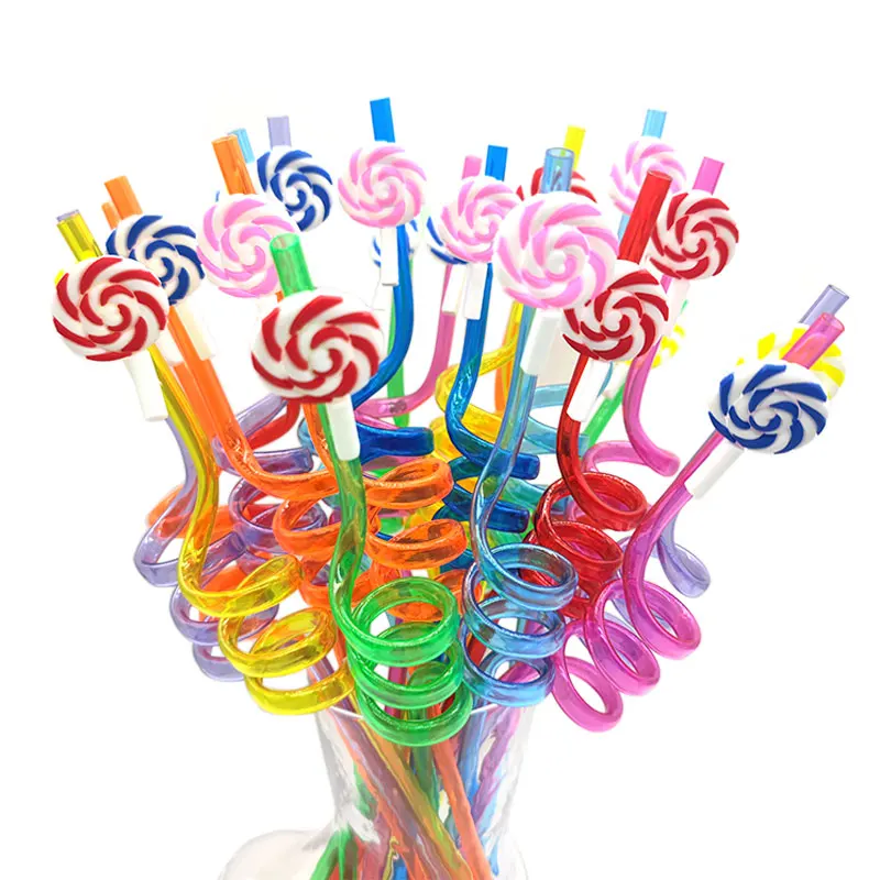 8pcs-26cm-Cartoon-Sweet-Candy-Lollipop-Straw-Reusable-Plastic-Spiral ...
