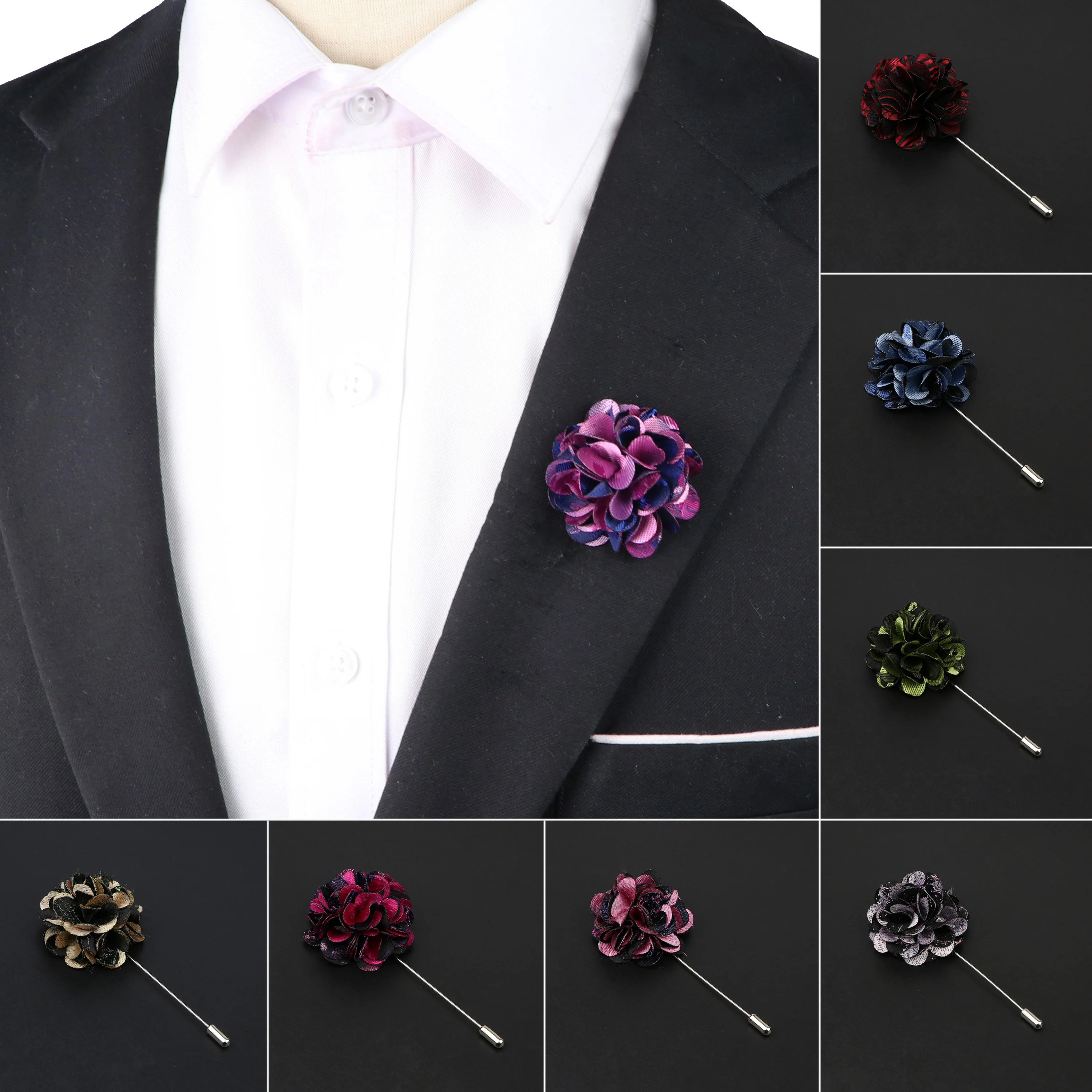 Broches-artesanais-de-tecido-floral-masculino-alfinete-de-lapela-camisa ...