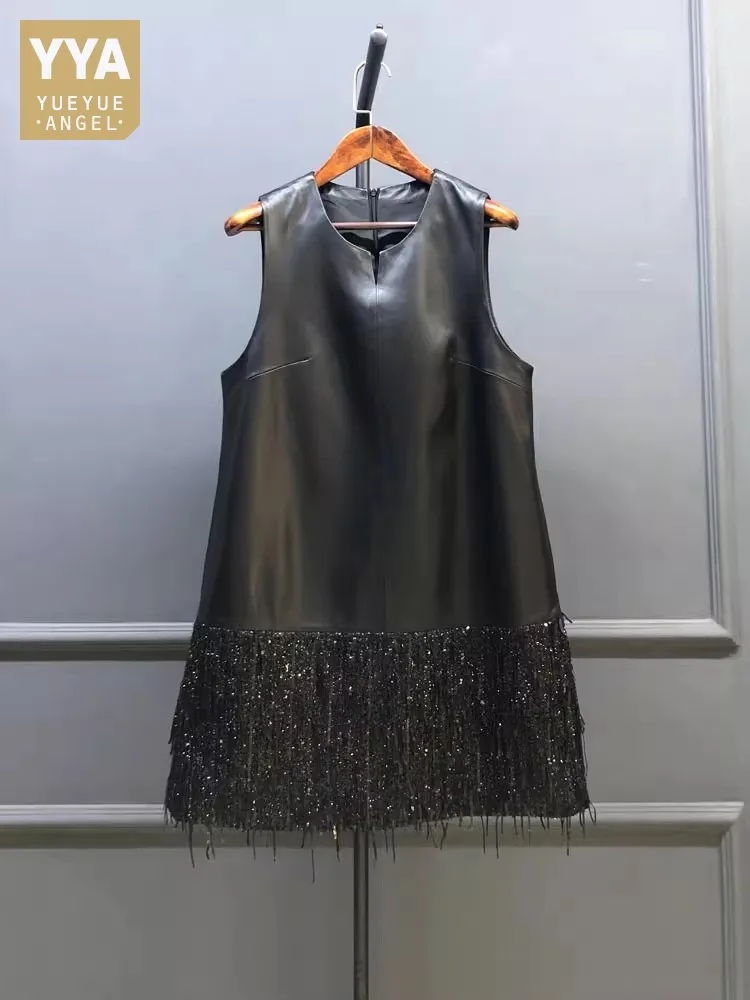 Women New Fashion Shiny Sequined Spliced Sleeveless Tank Dress Elegant ...