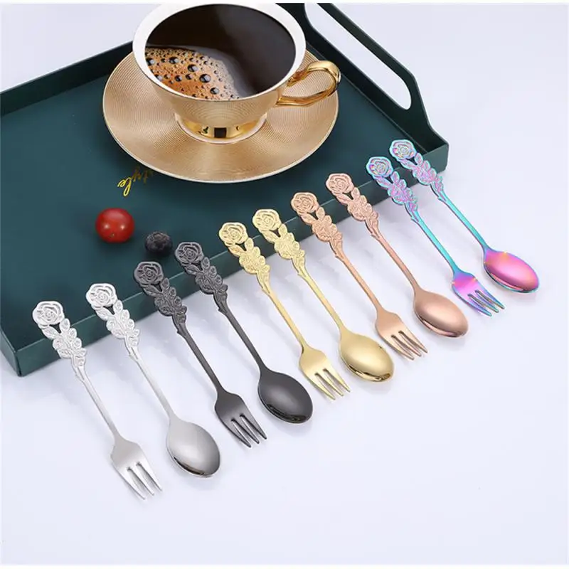 304-Stainless-Steel-Fork-Spoon-Set-Creative-Dessert-Spoon-Rose-Fruit ...