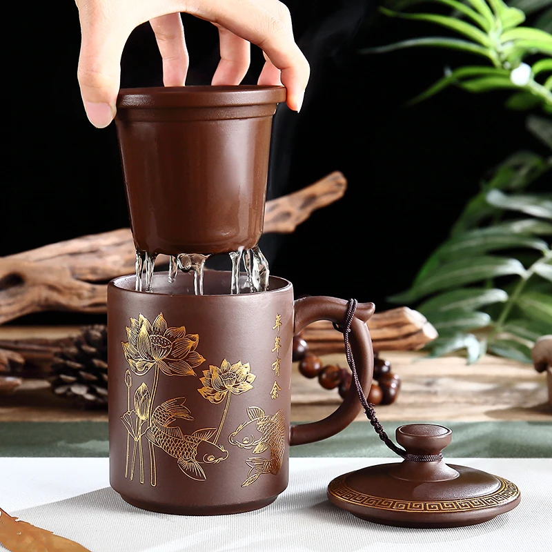 Yixing-Men's Large Capacity Purple Sand Tea Cup with Cover, Tea Set ...