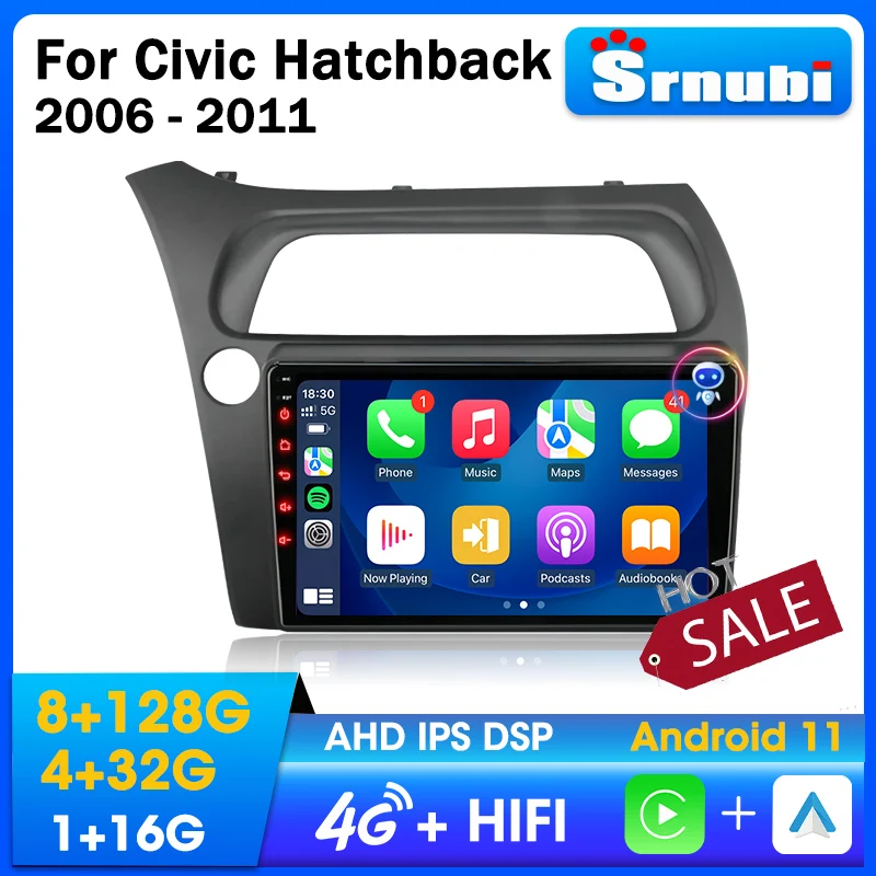 Srnubi-Android-11-For-Honda-Civic-Hatchback-2006-2011-Car-Radio ...