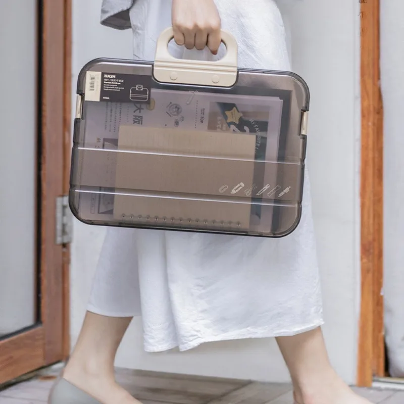 Portable-File-Box-Plastic-Transparent-Pencil-Case-A4-Folder-With-Lock ...