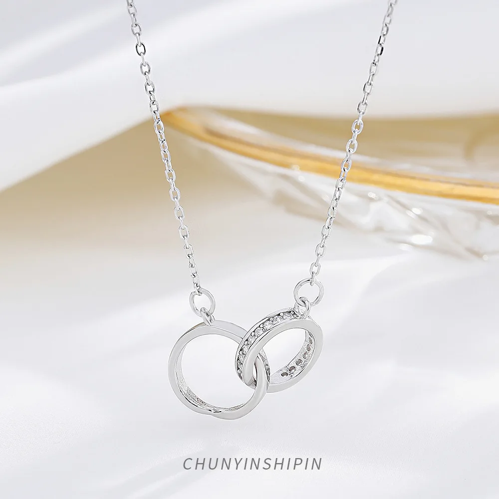 S925-Sterling-Silver-Geometric-Circle-Necklace-with-Double-Loop-Lock ...