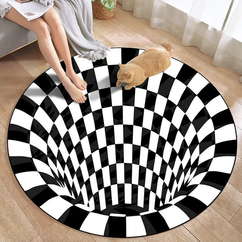 3D Vortex Illusion Optical Carpet Modern Black Hole Round Area Rug ...