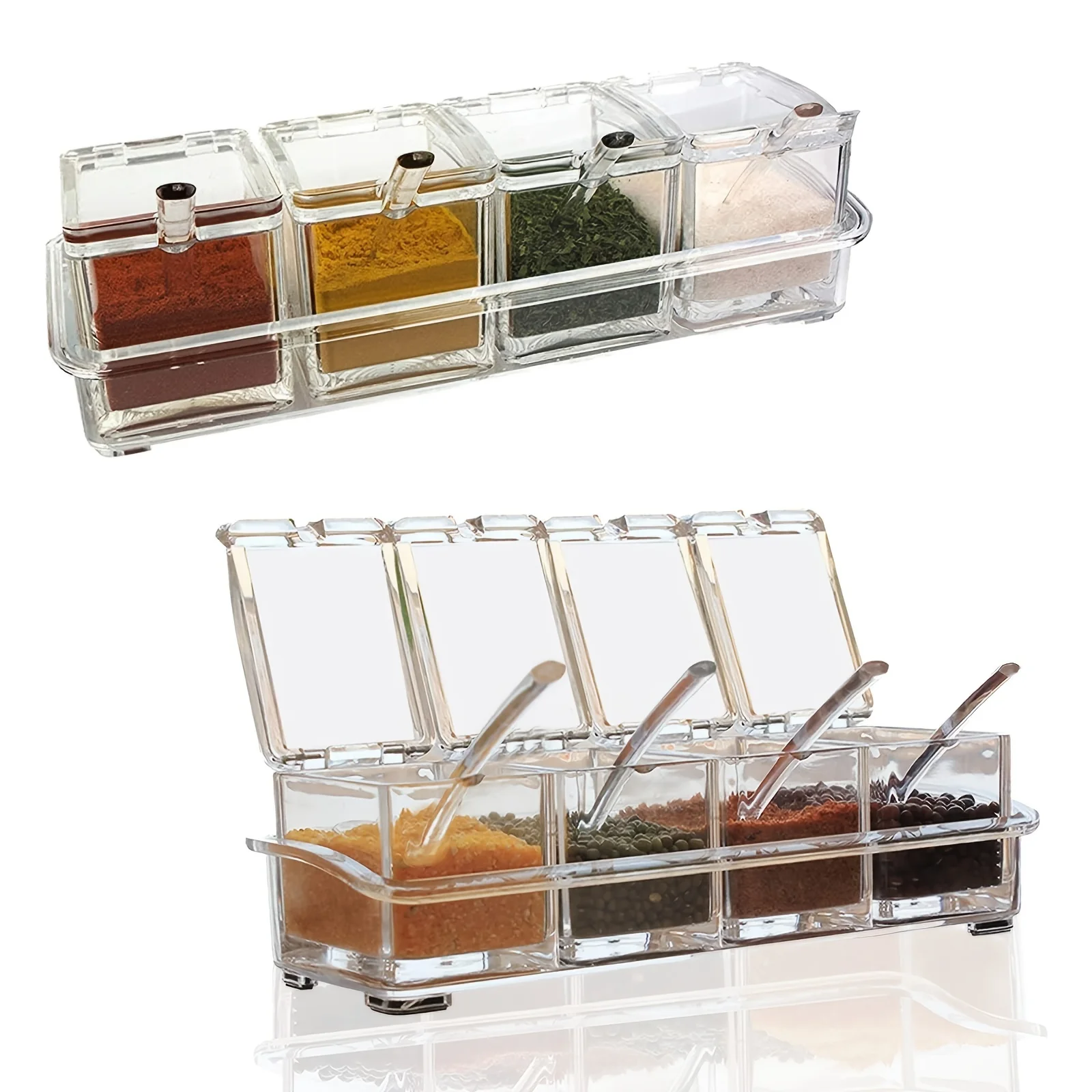 Clear Seasoning Box, Set of 4 Crystal Seasoning Storage Container with ...