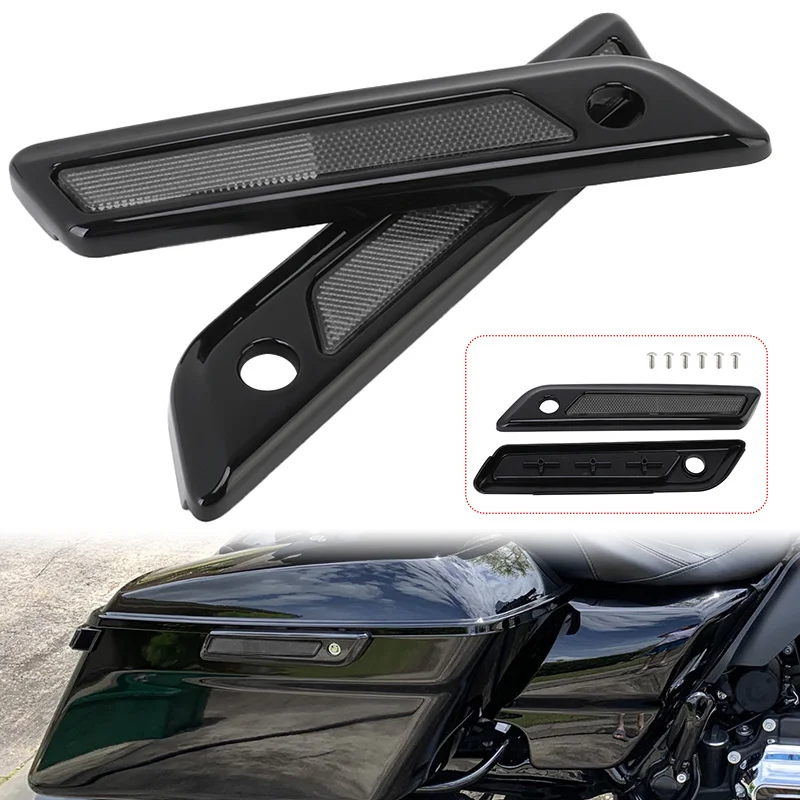 Motorcycle-Black-Hard-Saddlebag-Latch-Cover-Smoke-Reflectors-For-Harley ...