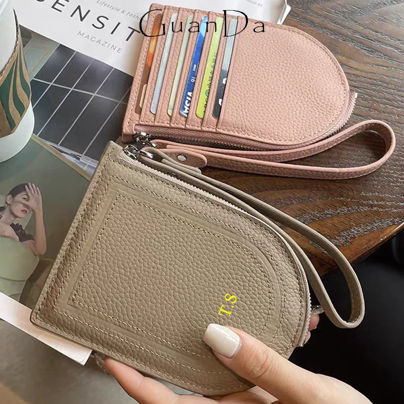 Genuine-Leather-Card-Holder-Custom-Letters-Fashion-Card-Wallet-Zip-Slim ...