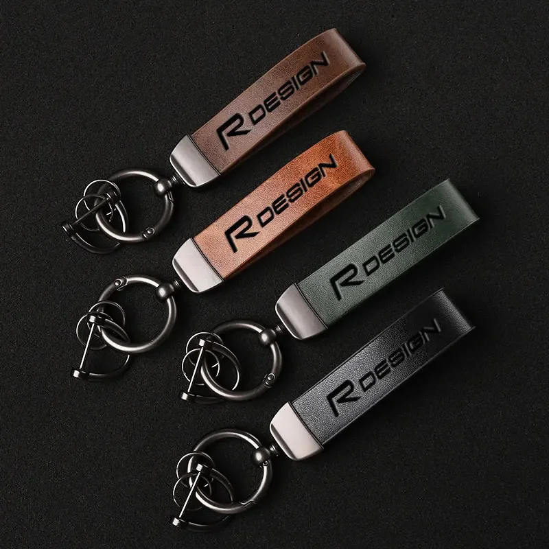 For-Volvo-R-DESIGN-car-Accessories-Luxury-Genuine-Leather-Keychain-Car ...