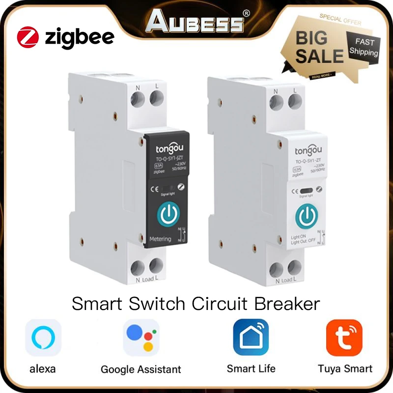 Tuya Zigbee Smart Switch Disjoncteur avec mesure 1P 63A Din Rail Switch cite Smart Life Voice ...