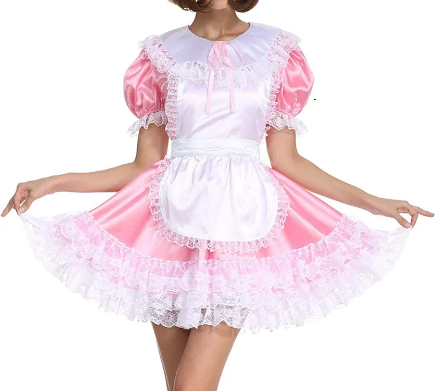 Hot Selling New Lockable Sissy Girl Maid Pink Satin Apron Cross Back ...