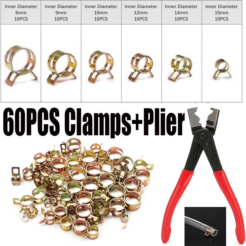 60PCS-6-15mm-Car-Truck-Spring-Clips-Fuel-Oil-Water-Hose-Clip-Pipe-Tube ...