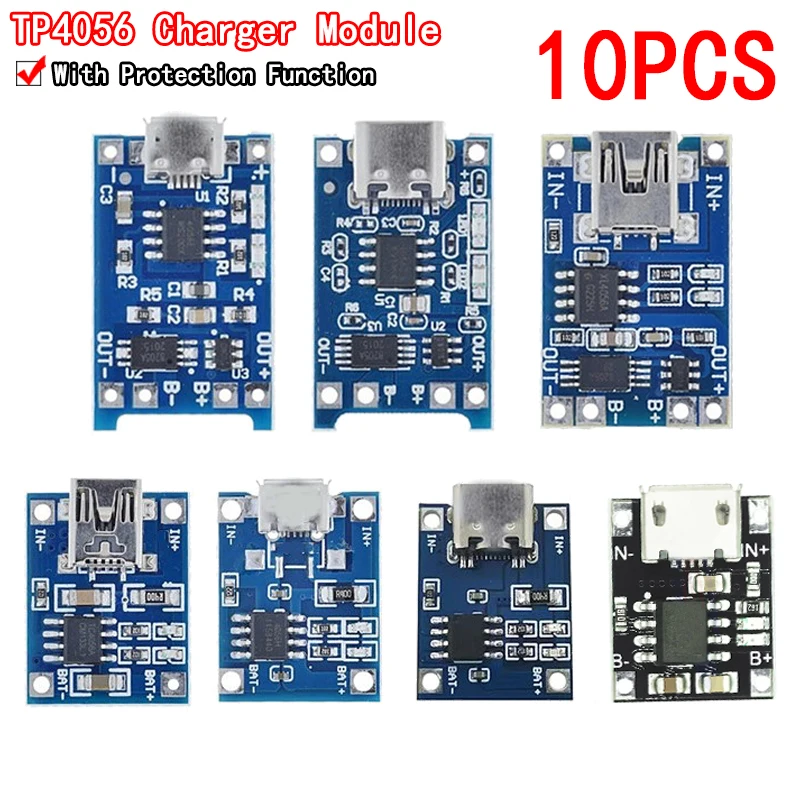 10pcs 5V 1A 18650 TP4056 Lithium Battery Charger Module Charging Board ...