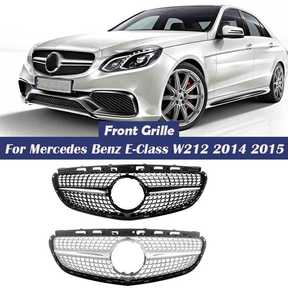Black Silver Replacement Front Bumper Diamonds Grille For Mercedes E ...