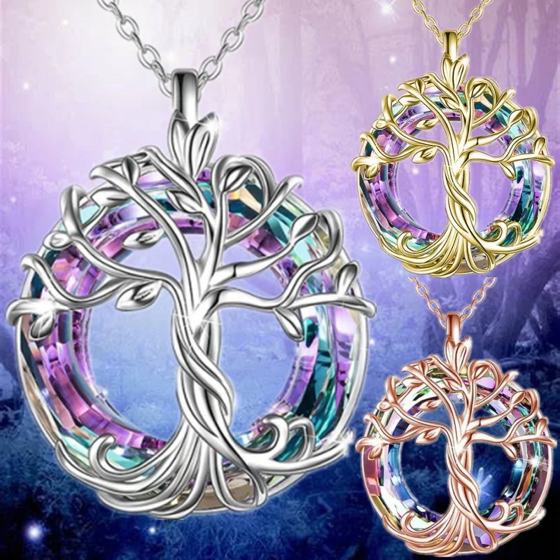 Fashion Stainless Steel Life Tree Necklace Crystal Pendant Engagement ...