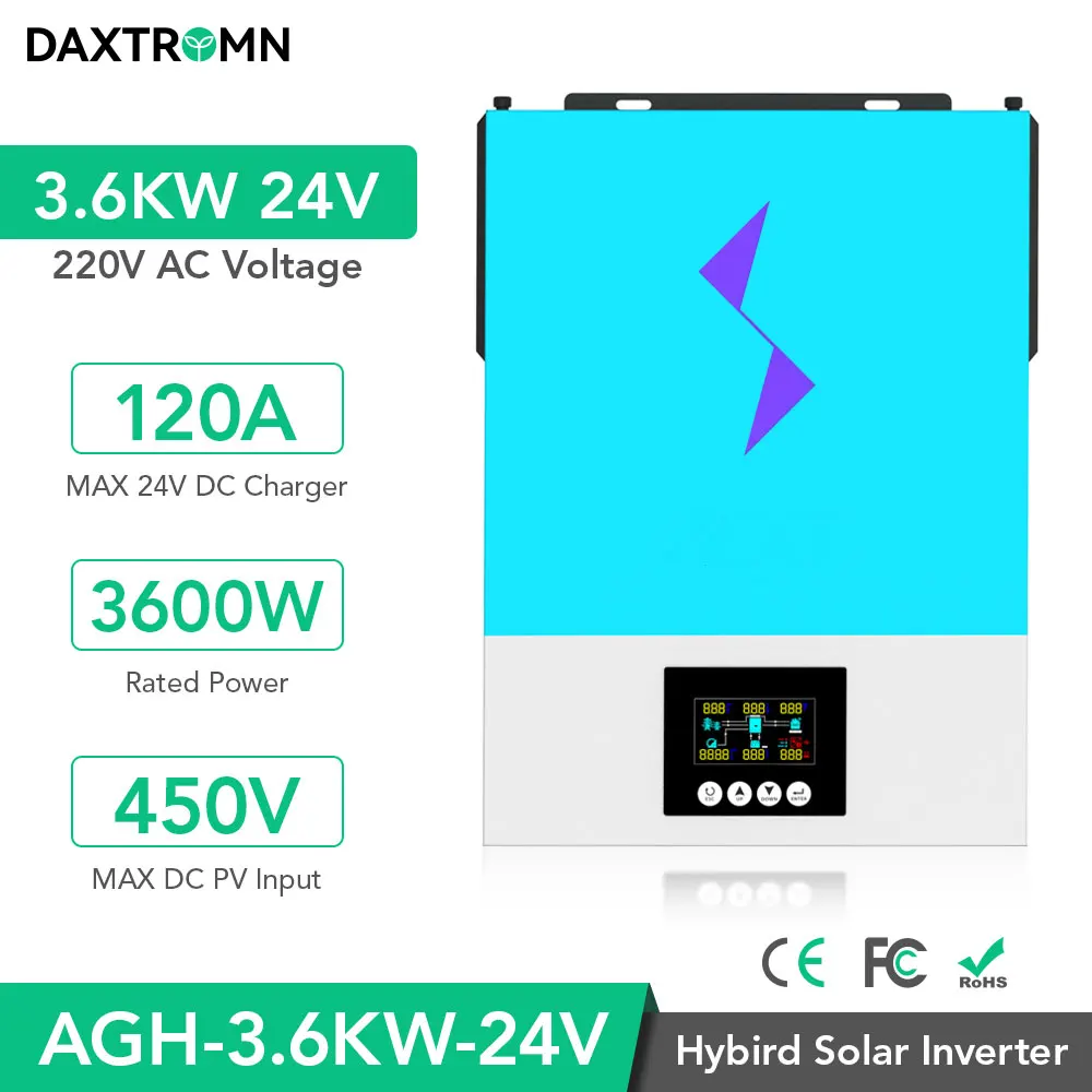 DAXTROMN 3.6KW 3600W MPPT อินเวอร์เตอร์24V DC120A Charger 450V PV INPUT Pure Sine Wave Hybrid ...