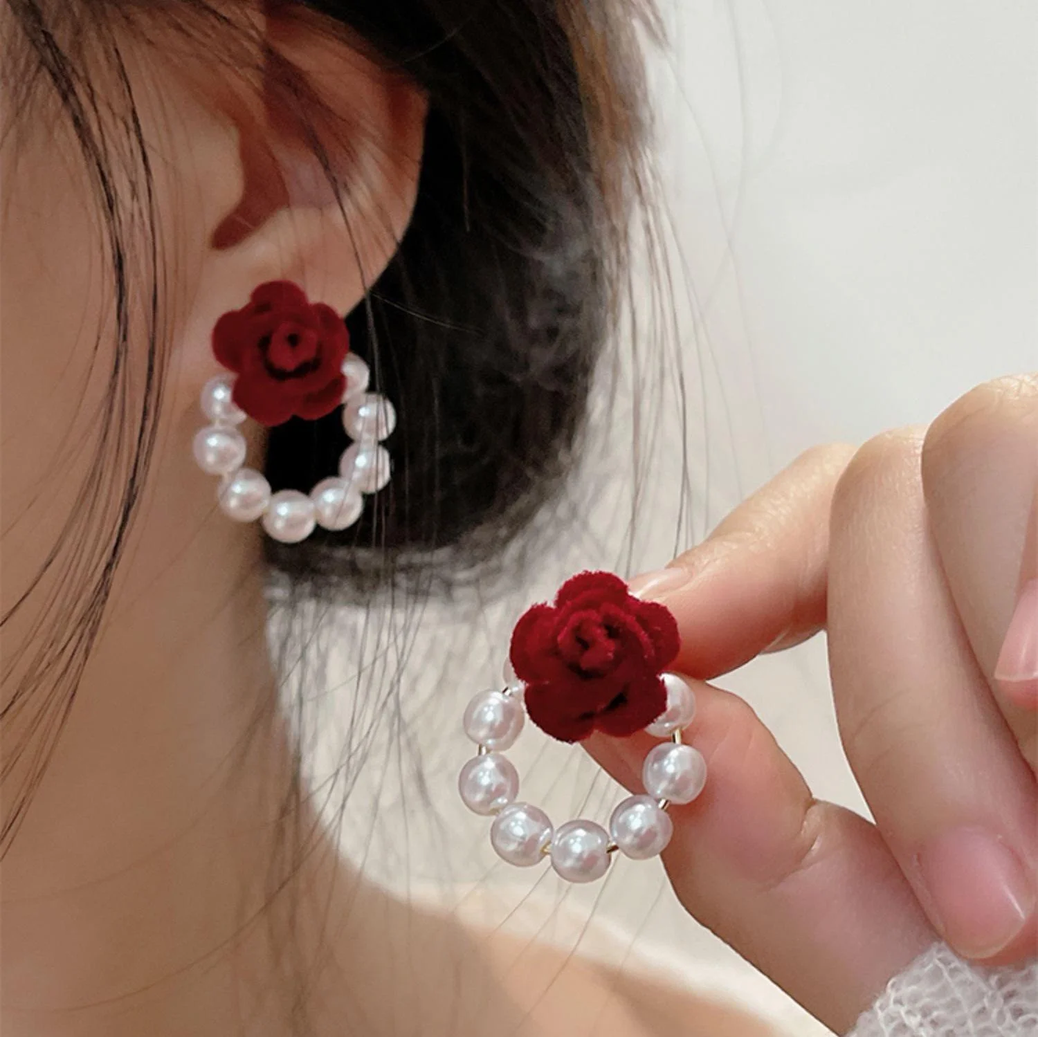 Red Rose Stud Earrings