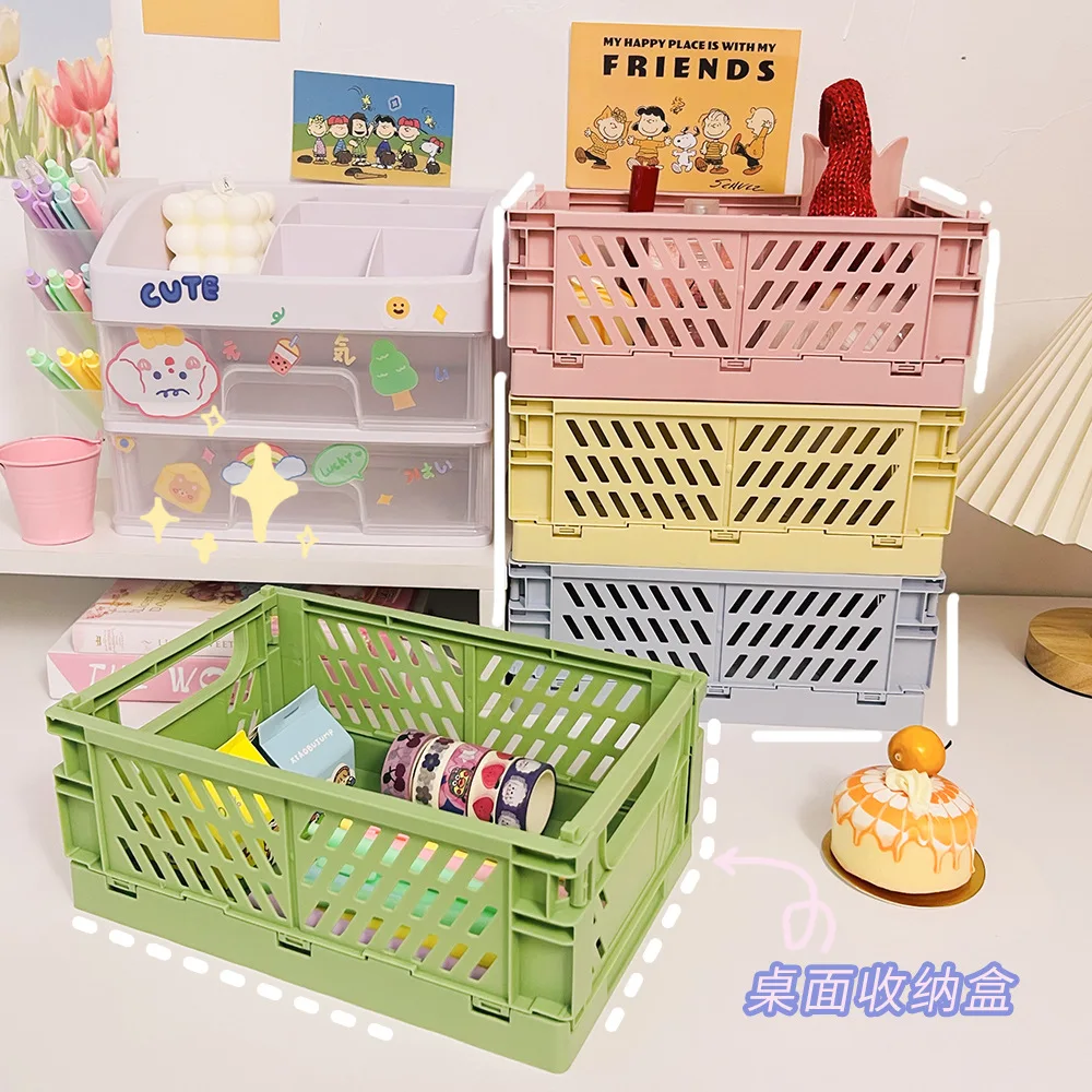 Mini-Foldable-Plastic-Storage-Box-Student-Desktop-Organizer-Stackable ...
