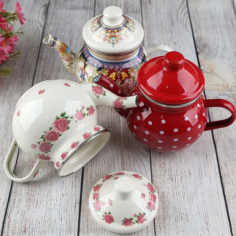 1L Enamel Pot Small Capacity Coffee Pot Milk Tea Pot Brewing Tea Pot ...