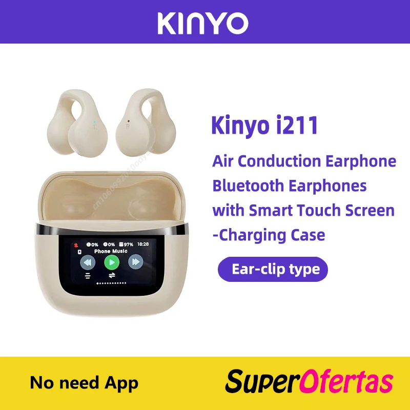 Kinyo-Bluetooth-Earphones-i211-Wireless-Clip-on-Air-Conduction-Headphone-with-Smart-Touch-Screen ...