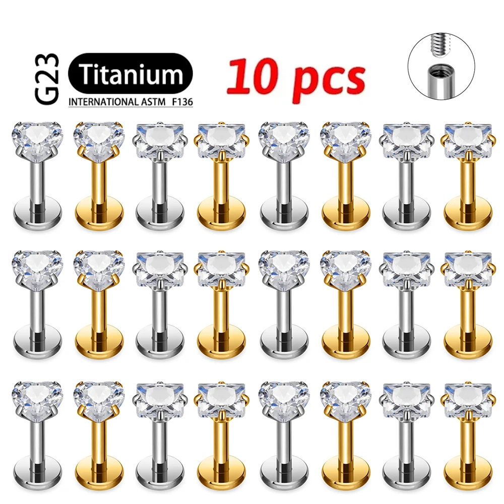 10Pcs-lot-G23-Titanium-Piercing-Heart-CZ-Labret-Ear-Stud-Earrings-For ...