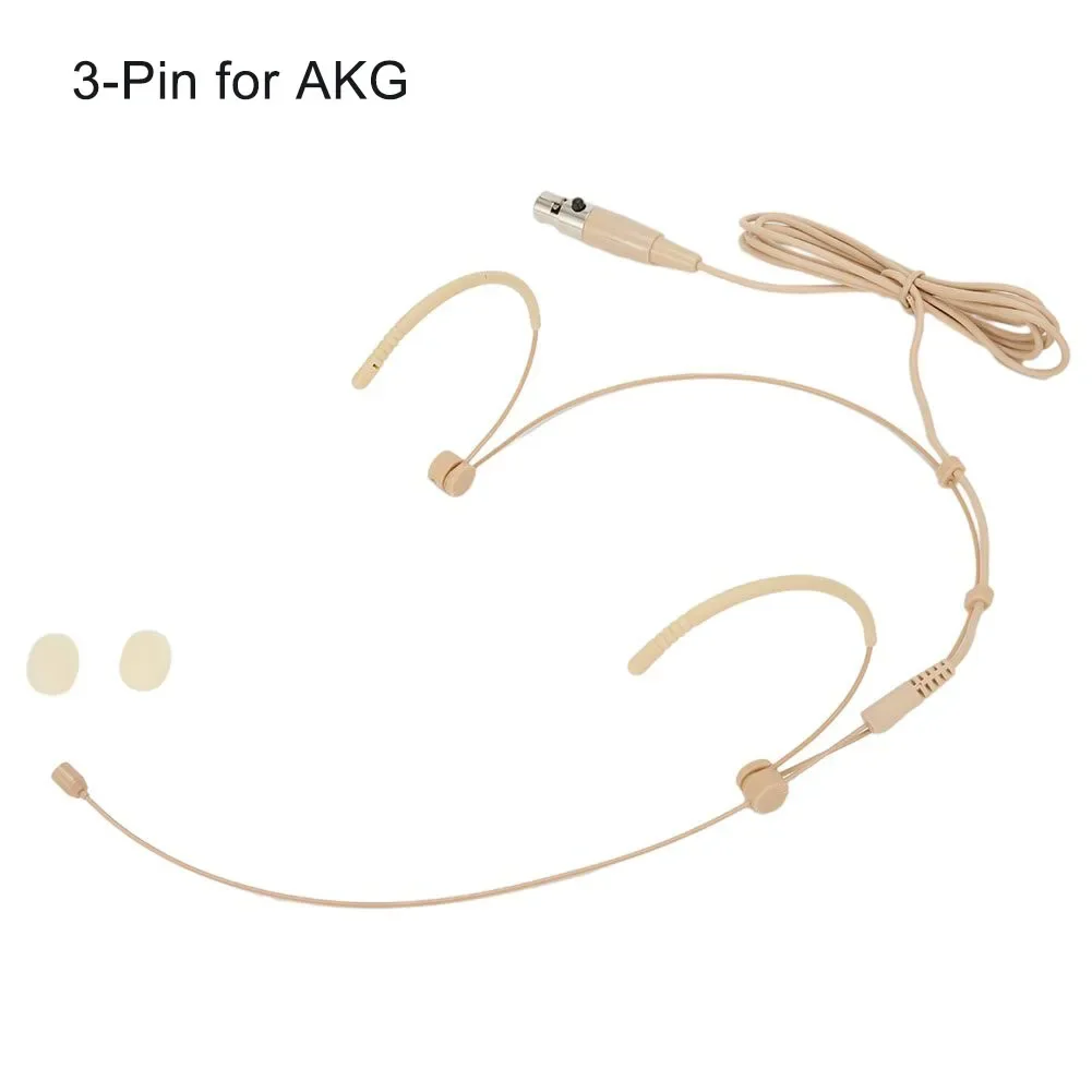 Beige-Headworn-Microphone-Double-Ear-Hook-Headset-Mic-3-5mm-3-Pin-4-Pin ...