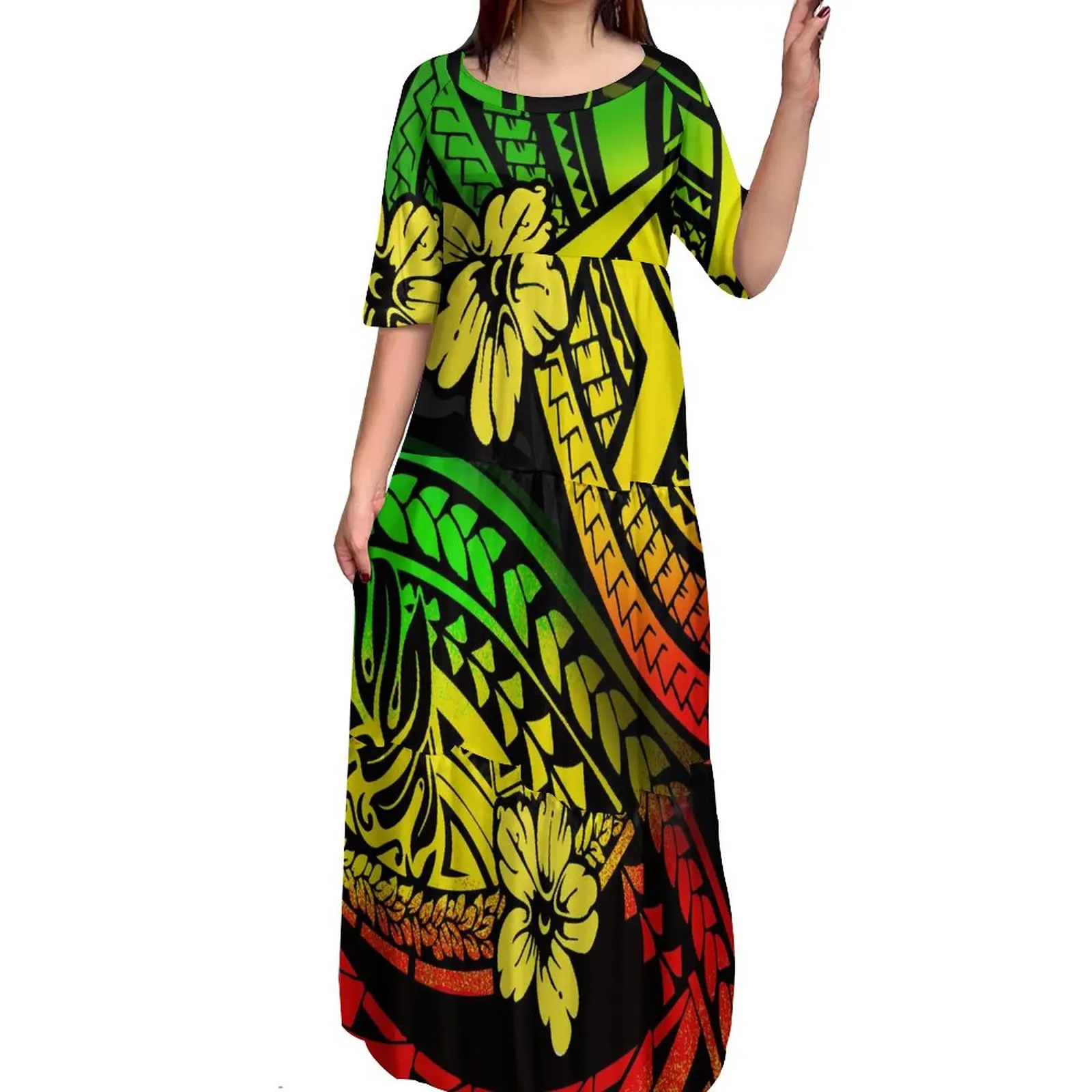 Tie Dye Pacific Island Art Printed Ruffle Tiered Maxi Dress Custom ...