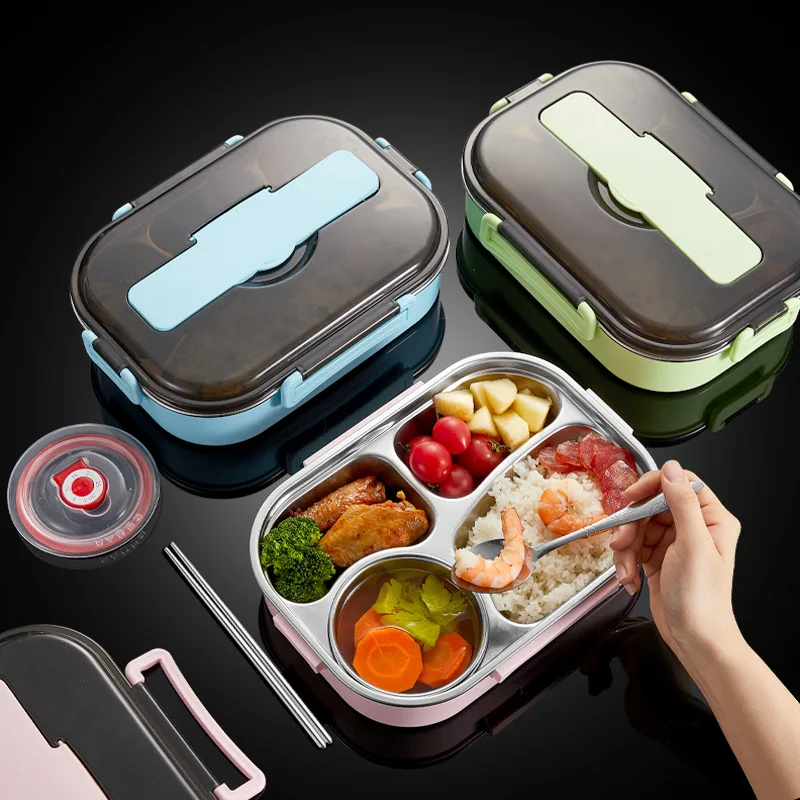 4-Grid-Thermal-Lunch-Box-with-tableware-Leakproof-Portable-Bento-Boxs ...